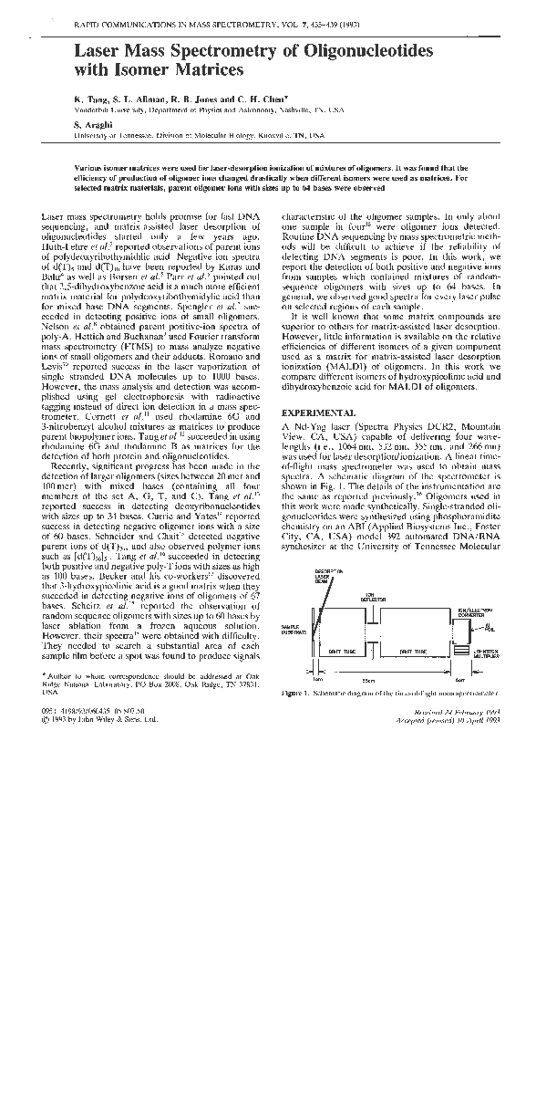 (PDF) Laser mass spectrometry of oligonucleotides with isomer matrices