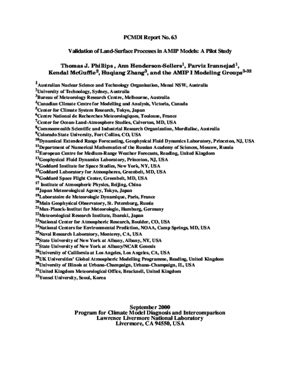 (PDF) PCMDI Report No. 63 Validation of Land-Surface Processes in AMIP ...