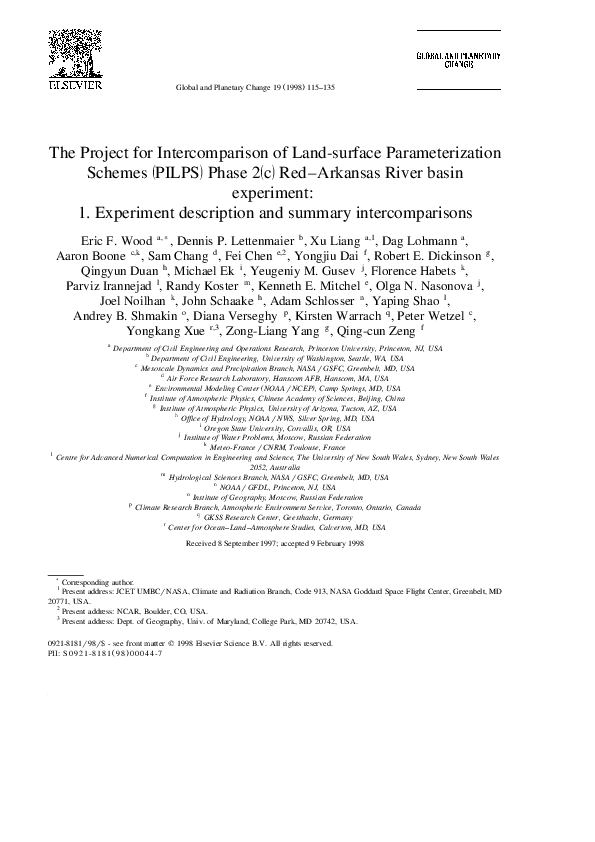 (PDF) The Project for Intercomparison of Land-surface Parameterization Schemes (PILPS) Phase 2(c ...