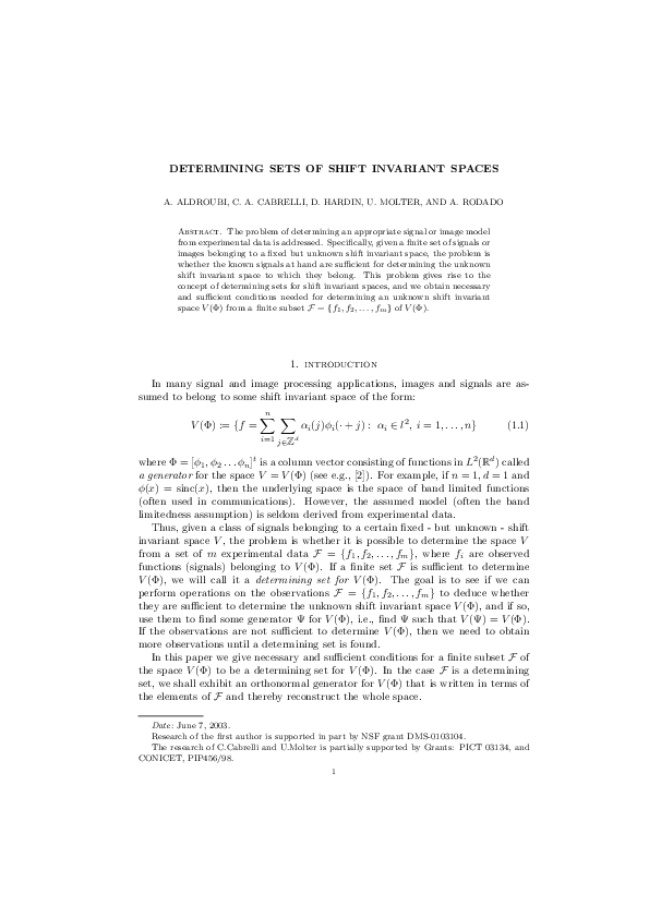 Pdf Determining Sets Of Shift Invariant Spaces