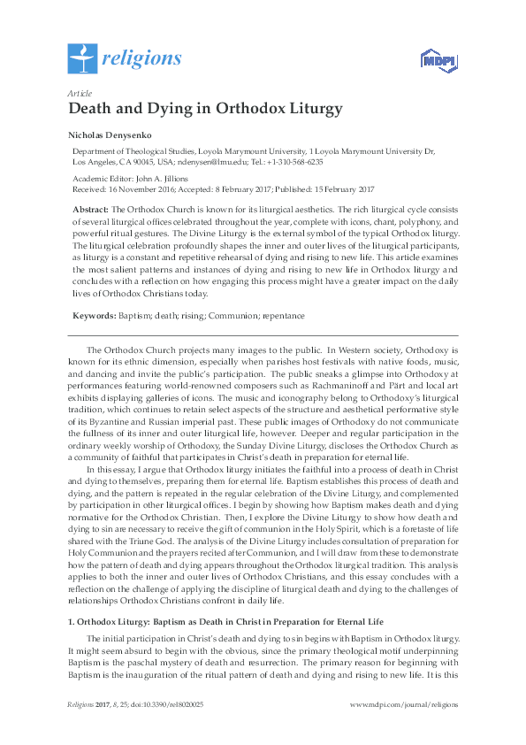 (PDF) Death and Dying in Orthodox Liturgy