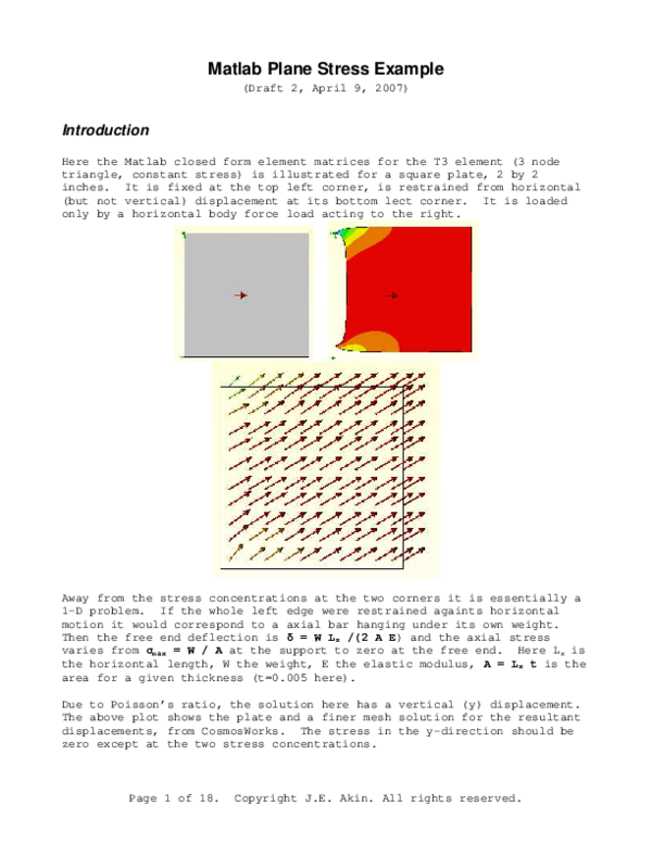 (PDF) Matlab Plane Stress Example