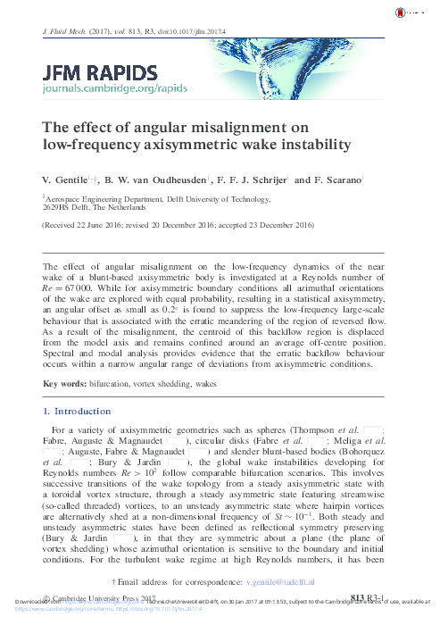 (PDF) The effect of angular misalignment on low-frequency axisymmetric wake instability