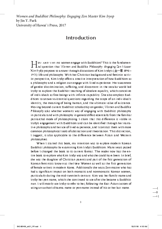 (PDF) Women and Buddhist Philosophy: Engaging Zen Master Kim Iryop ...