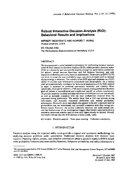 (PDF) Robust interactive decision-analysis (RID): Behavioral results ...