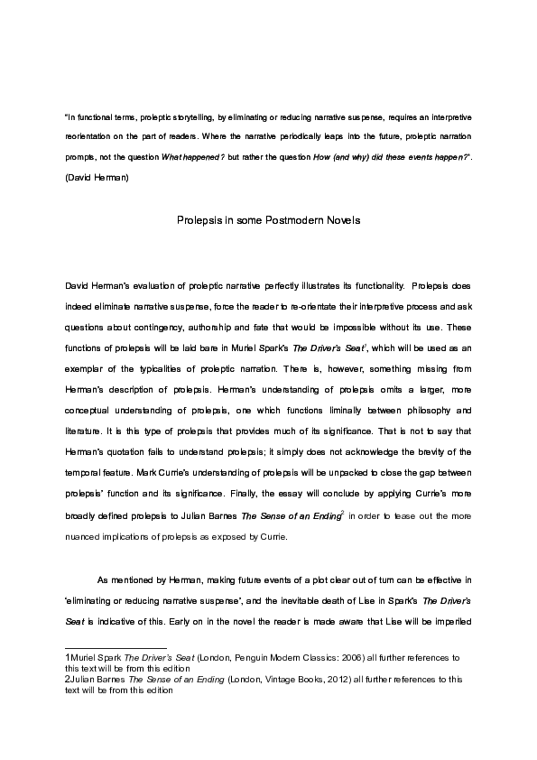 Prolepsis in some Postmodern Novels