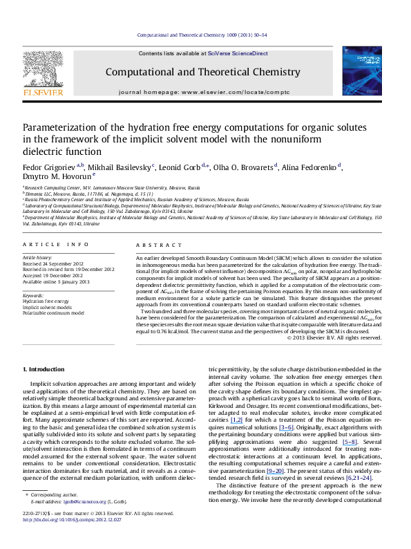 (PDF) Parameterization of the hydration free energy computations for ...