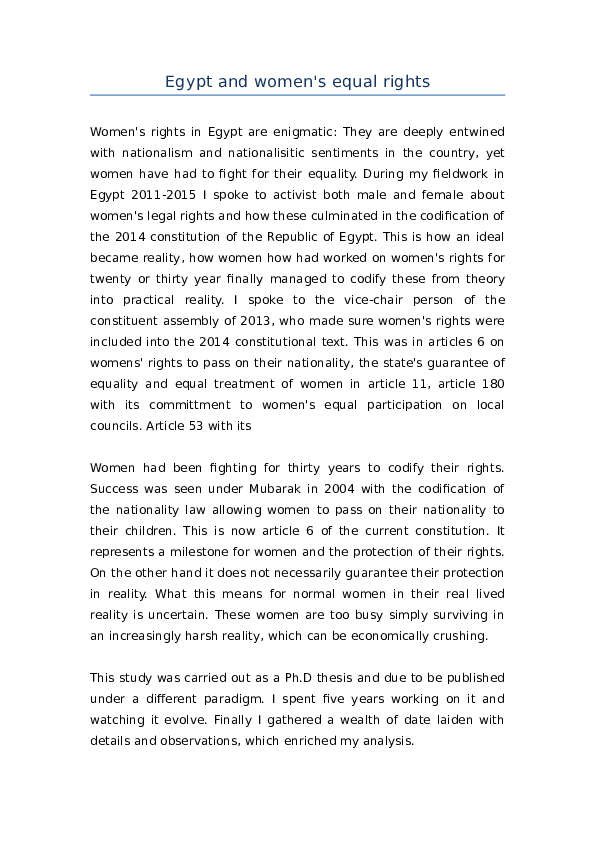 (DOC) Egypt and women's equal rights