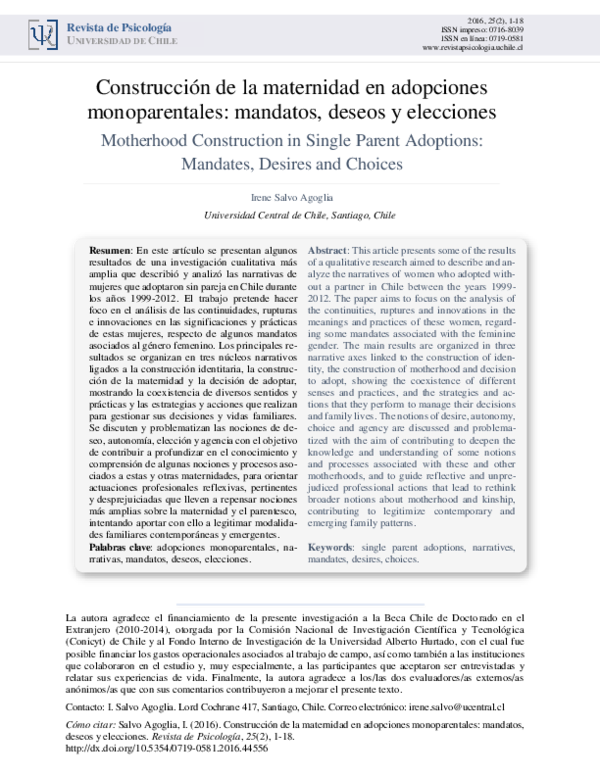 (PDF) Construcción de la maternidad en adopciones monoparentales ...