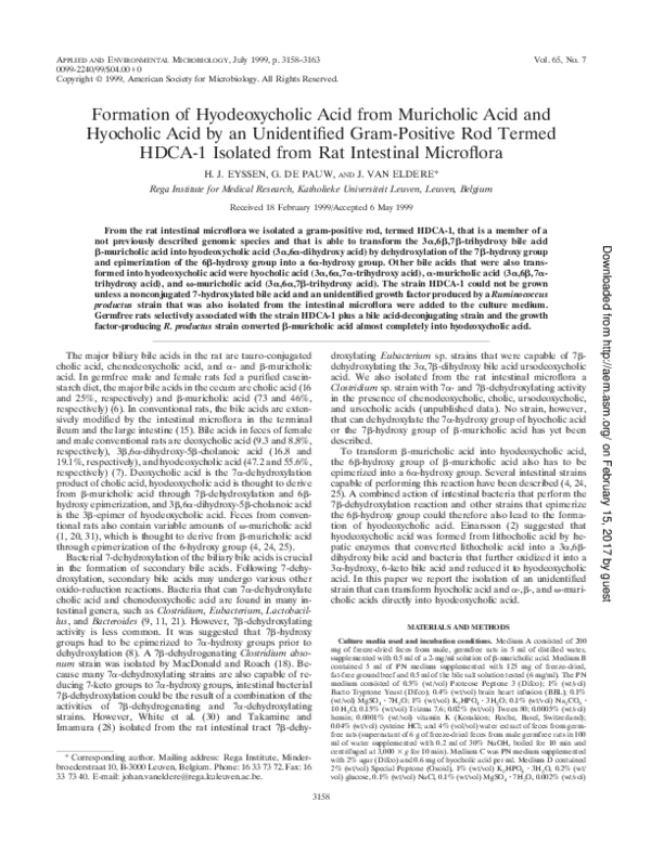 (PDF) Formation of hyodeoxycholic acid from muricholic acid and ...