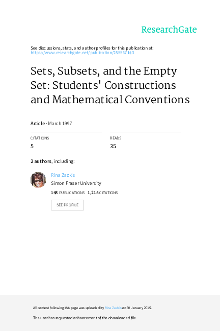 (PDF) Sets, Subsets, and the Empty Set: Students' Constructions and Mathematical Conventions