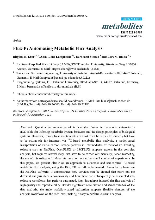 (PDF) Flux-P: Automating Metabolic Flux Analysis