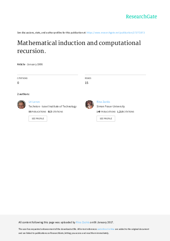 (PDF) Mathematical induction and computational recursion