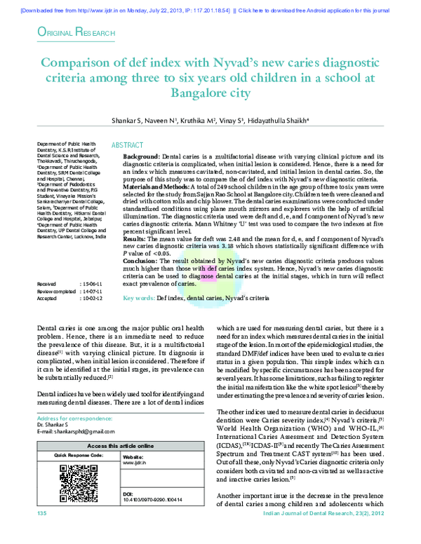 (PDF) Comparison of def index with Nyvad′s new caries diagnostic ...