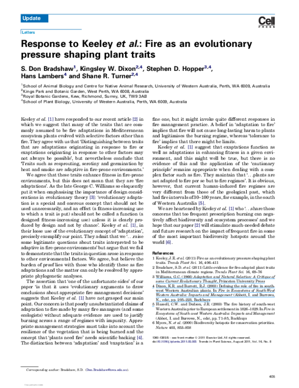 (PDF) Response to Keeley et al.: Fire as an evolutionary pressure ...