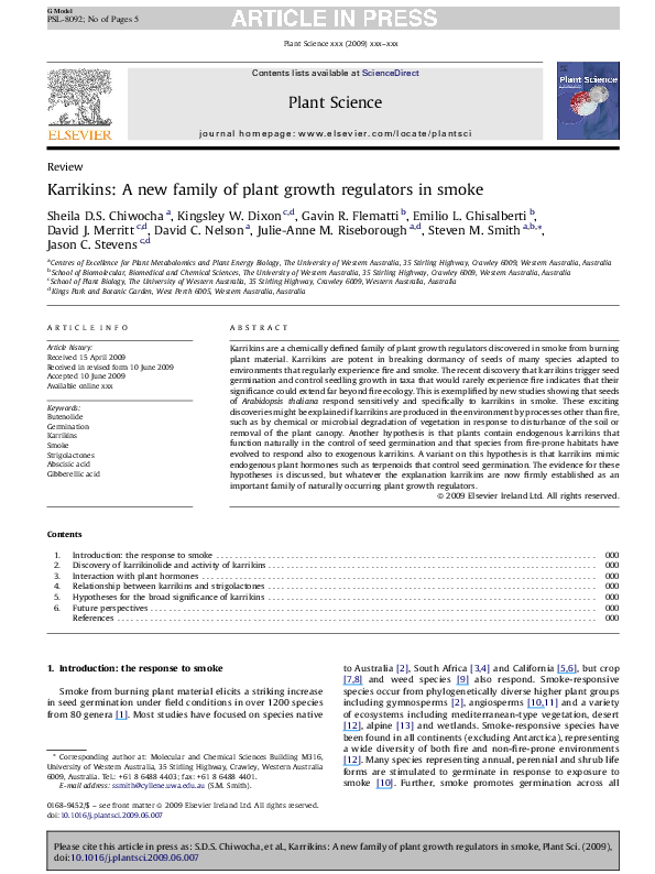 (PDF) Karrikins: A new family of plant growth regulators in smoke