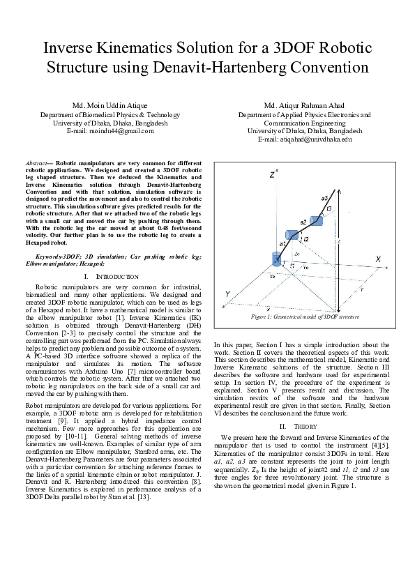 Pdf Inverse Kinematics Solution For A 3dof Robotic Structure Using