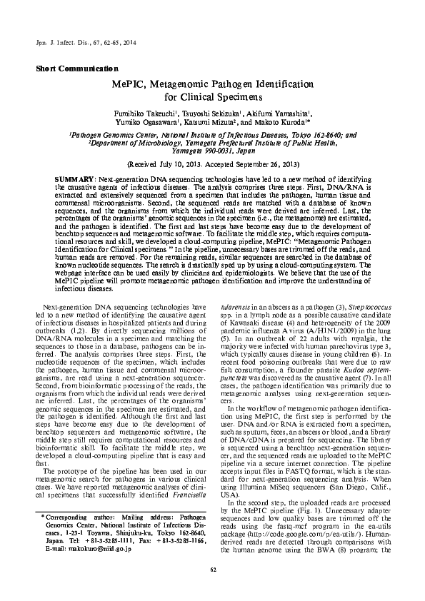 (PDF) MePIC, metagenomic pathogen identification for clinical specimens