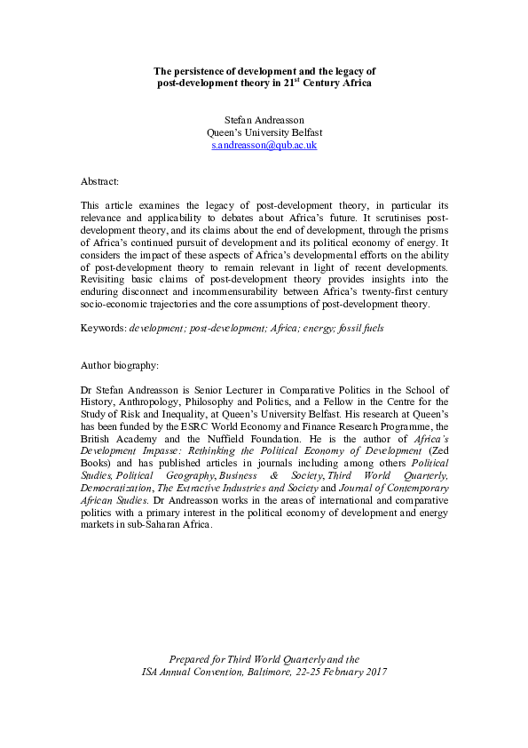 (PDF) The persistence of development and the legacy of post-development ...