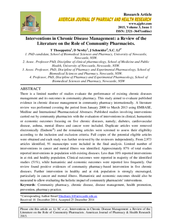 (PDF) Interventions in Chronic Disease Management: a Review of the ...