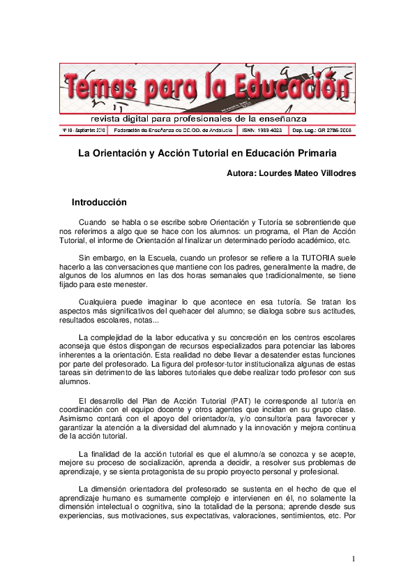 (PDF) La Orientación y Acción Tutorial en Educación Primaria