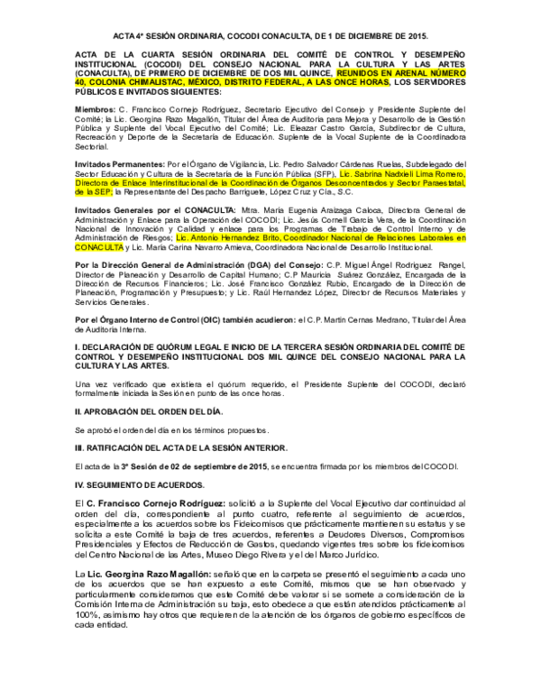 (DOC) ACTA DE LA CUARTA SESIÓN ORDINARIA DEL COCODI CONACULTA-