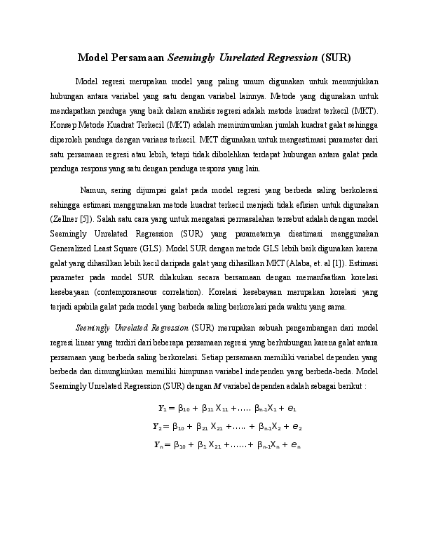 (DOC) Model Persamaan Seemingly Unrelated Regression (SUR