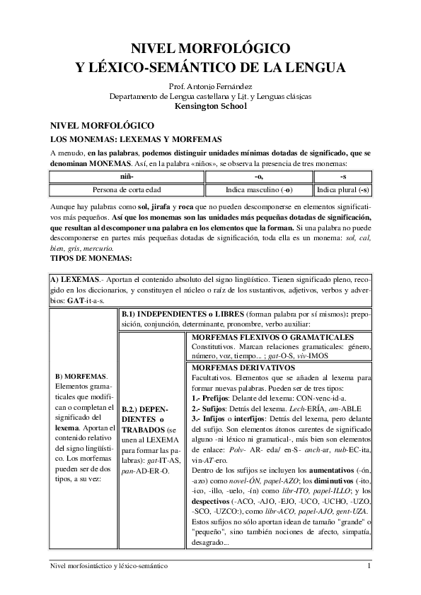 (PDF) NIVEL MORFOLÓGICO Y LÉXICO-SEMÁNTICO DE LA LENGUA