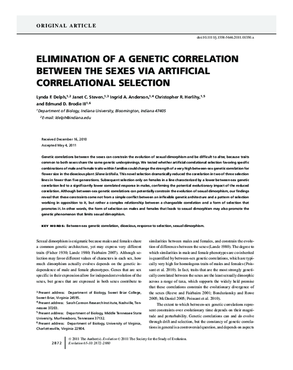 Pdf Elimination Of A Genetic Correlation Between The Sexes Via