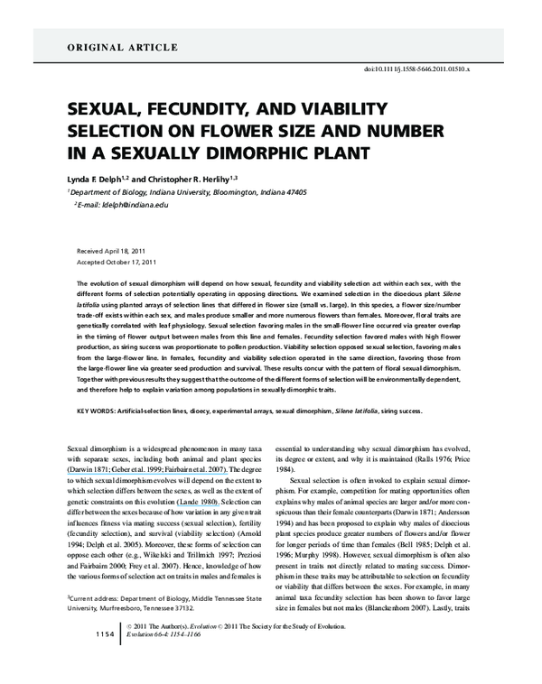(PDF) Sexual, Fecundity, and Viability Selection on Flower Size and ...