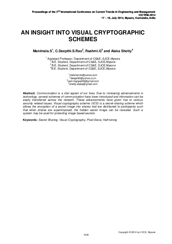 (PDF) AN INSIGHT INTO VISUAL CRYPTOGRAPHIC SCHEMES