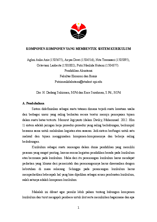 (DOC) KOMPONEN KURIKULUM