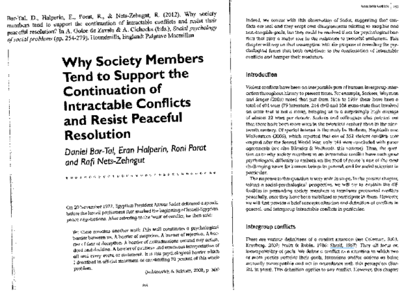 (PDF) THE PSYCHOLOGY OF INTRACTABLE CONFLICTS | Daniel Bar-Tal ...