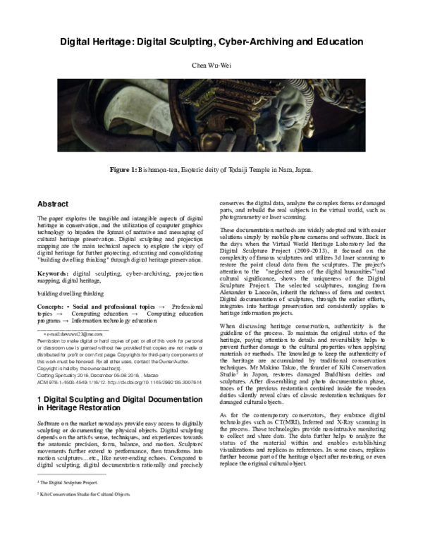 (PDF) Digital Heritage: Digital Sculpting, Cyber-Archiving and Education