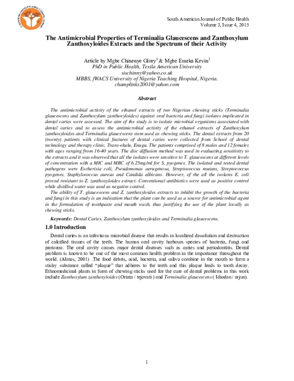 (PDF) The Antimicrobial Properties of Terminalia Glaucescens and ...