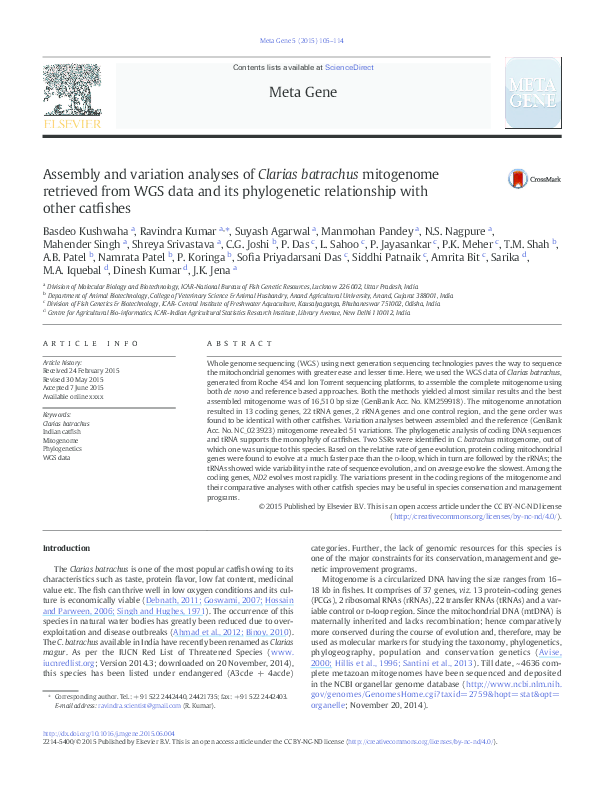 (PDF) Mitogenome Analysis of Clarias batrachus and Catfish Phylogeny