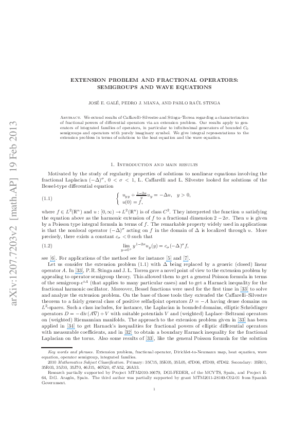 Pdf Extension Problem And Fractional Operators Semigroups And Wave
