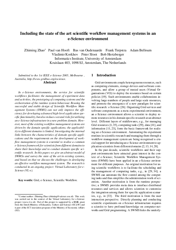 Pdf Including The State Of Art Scientific Workflow Management Systems In An E Science Environment