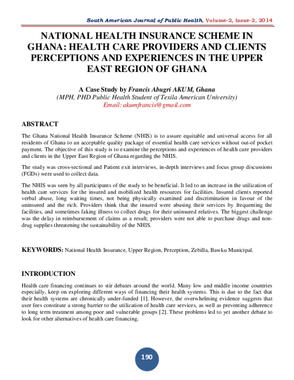 (PDF) NATIONAL HEALTH INSURANCE SCHEME IN GHANA: HEALTH CARE PROVIDERS ...