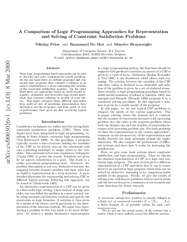 (PDF) A Comparison of Logic Programming Approaches for Representation and Solving of Constraint ...