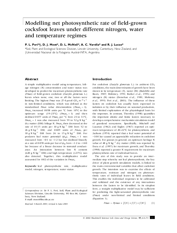 (PDF) Modelling net photosynthetic rate of field-grown cocksfoot leaves under different nitrogen ...