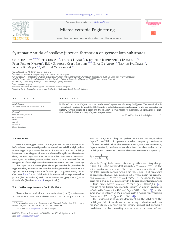 (PDF) Systematic study of shallow junction formation on germanium ...