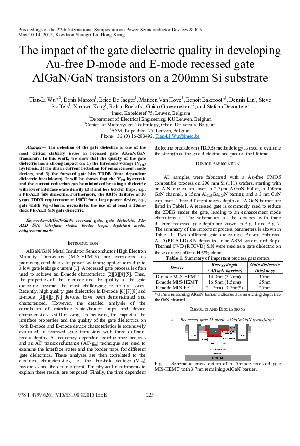 (PDF) The impact of the gate dielectric quality in developing Au-free D ...