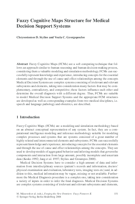 (PDF) Fuzzy Cognitive Maps Structure for Medical Decision Support Systems