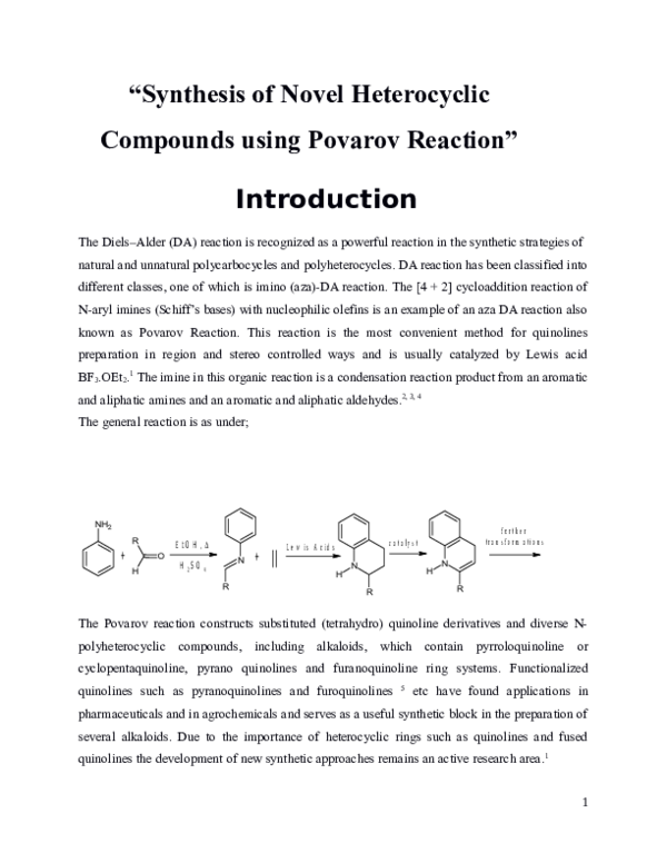 (DOC) " Synthesis of Novel Heterocyclic Compounds using Povarov ...