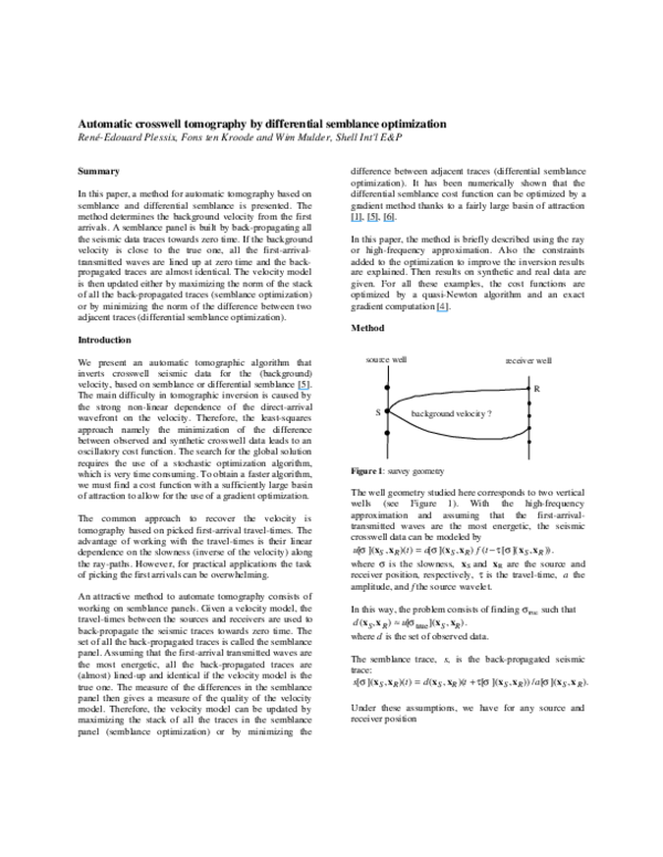 (PDF) Automatic crosswell tomography by differential semblance optimization