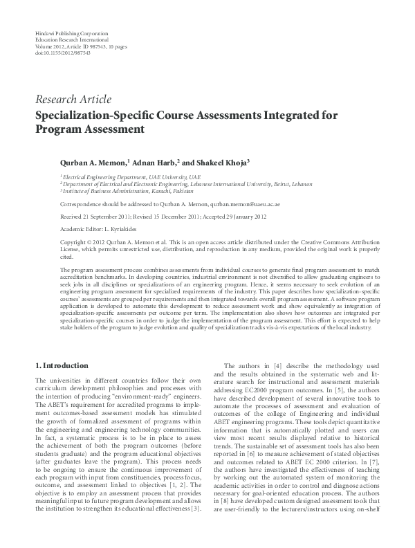 (PDF) Specialization-Specific Course Assessments Integrated for Program ...