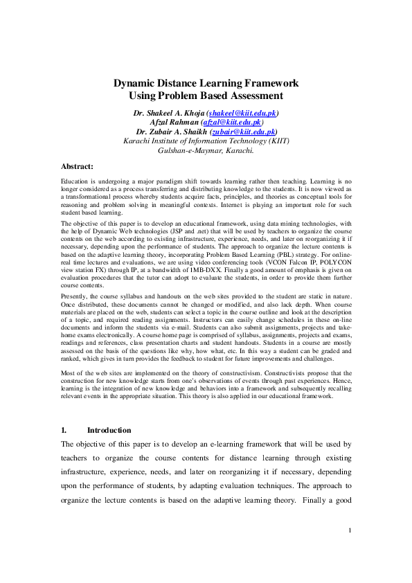 (PDF) Dynamic Distance Learning Framework using Problem Based Assessment