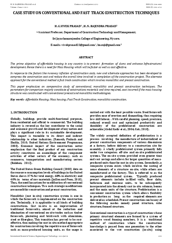 (PDF) CASE STUDY ON CONVENTIONAL AND FAST TRACK CONSTRUCTION TECHNIQUES