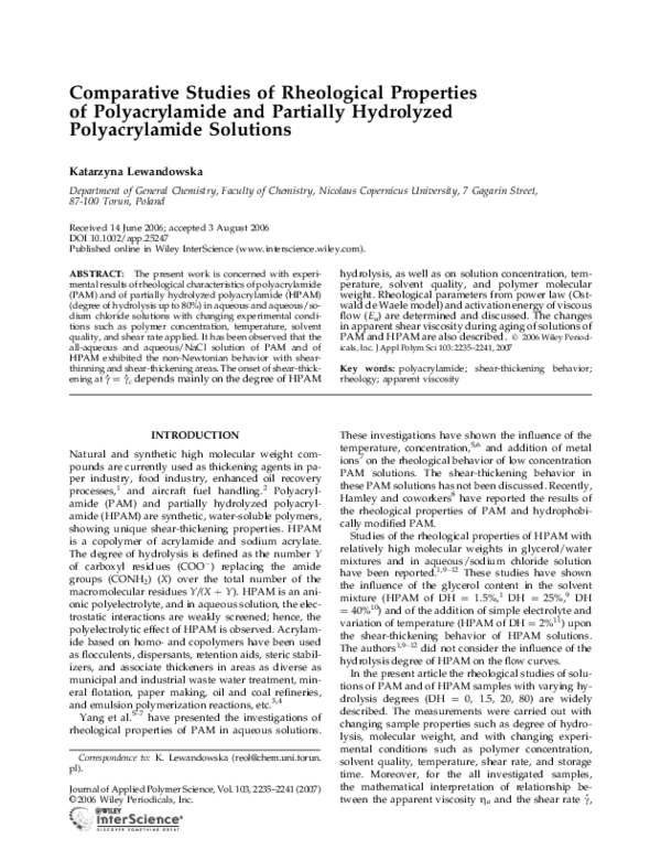 (PDF) Comparative studies of rheological properties of polyacrylamide ...